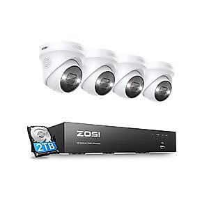 ZOSI 4K Spotlight PoE Security Camera System with 2TB HDD,Person Vehicle Detection,4pcs 4K Indoor Outdoor PoE IP Cameras with 2 Way Audio,Color Night Vision,8 Ports 16CH 8MP NVR for 24-7 Recording