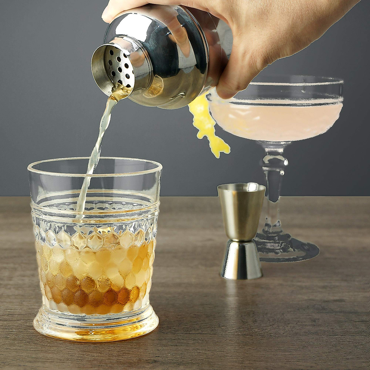 PG Professional Bartender Kit - 6PC Premium Cocktail Stainless Steel Shaker Set - 24oz Martini Shaker Gloss Finish, with Muddler, Stirring Spoon, 2x Wine Pourer, and Double Jigger