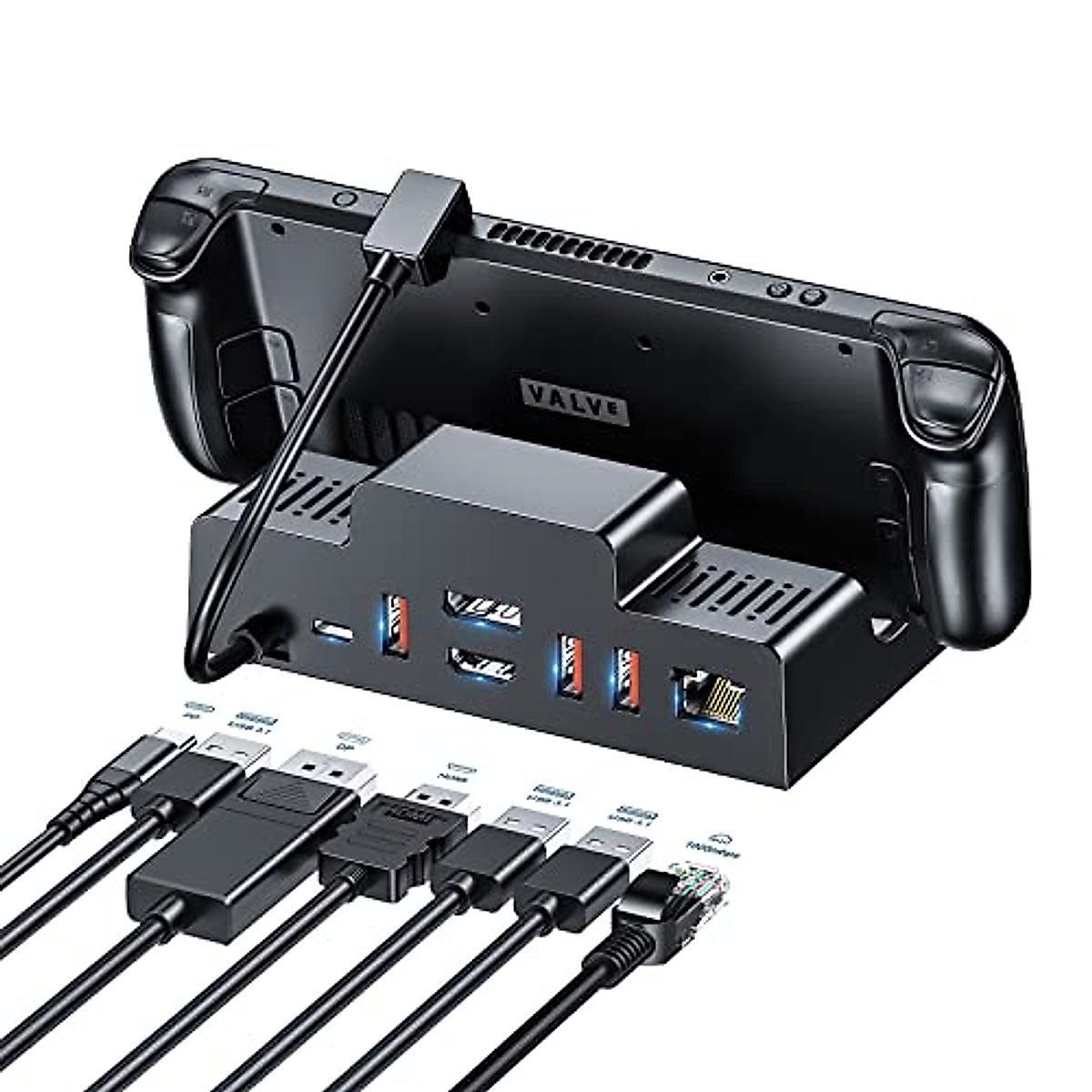 Docking Station for Steam Deck/ROG Ally, 7-in-1 Steam Deck Dock Stand with HDMI 2.0+DP 1.4 4K@60Hz, 3 USB-A 3.1 gen 2,Gigabit Ethernet and Fast Charging USB-C Port Compatible with Steam Deck/ROG Ally