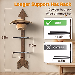 HYDERMUS Cowboy Hat Holder Rustic Wood Arrow Design Hat Organizer 4 Pieces Cowboy Hat Rack Western Decor Hat Storage Hat Hanger for Storage and Organization Walnut