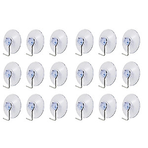 Dependable Industries inc. Essentials 18-Pack BPA-Free Suction Cups with Metal Hooks, 1.75" Diameter Clear - Office & Decor Use, Utility Home Hanging Organizer Use on Smooth Surface