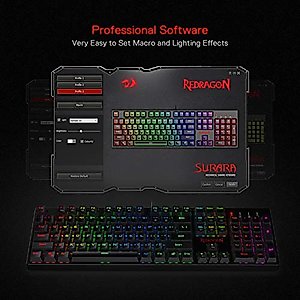 Redragon K582 SURARA RGB LED Backlit Mechanical Gaming Keyboard with 104 Keys-Linear and Quiet-Red Switches