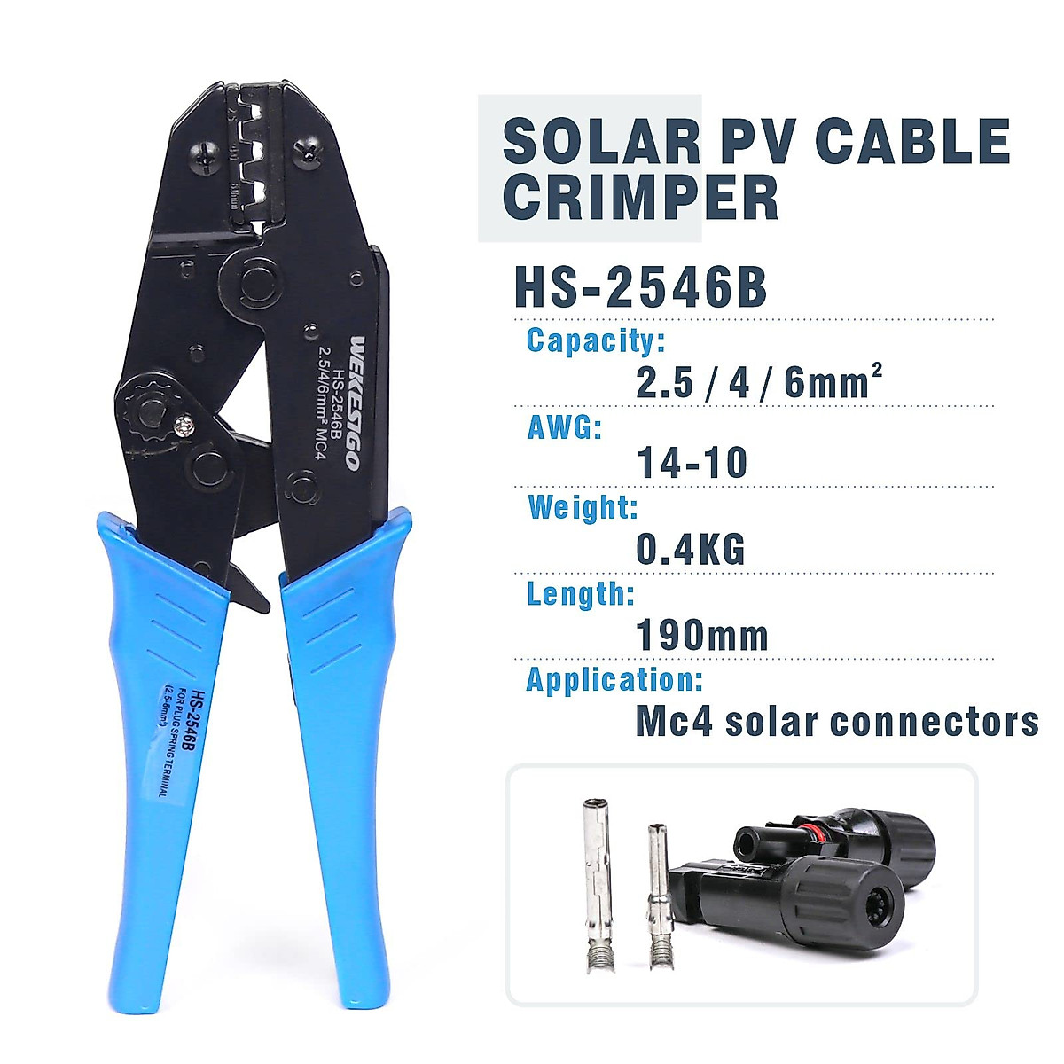 WEKESIGO Solar PV Connector Crimping Tools Solar crimper for AWG14-10 (2.5/4/6mm²) Solar Panel PV Cable solar connectors HS-2546B