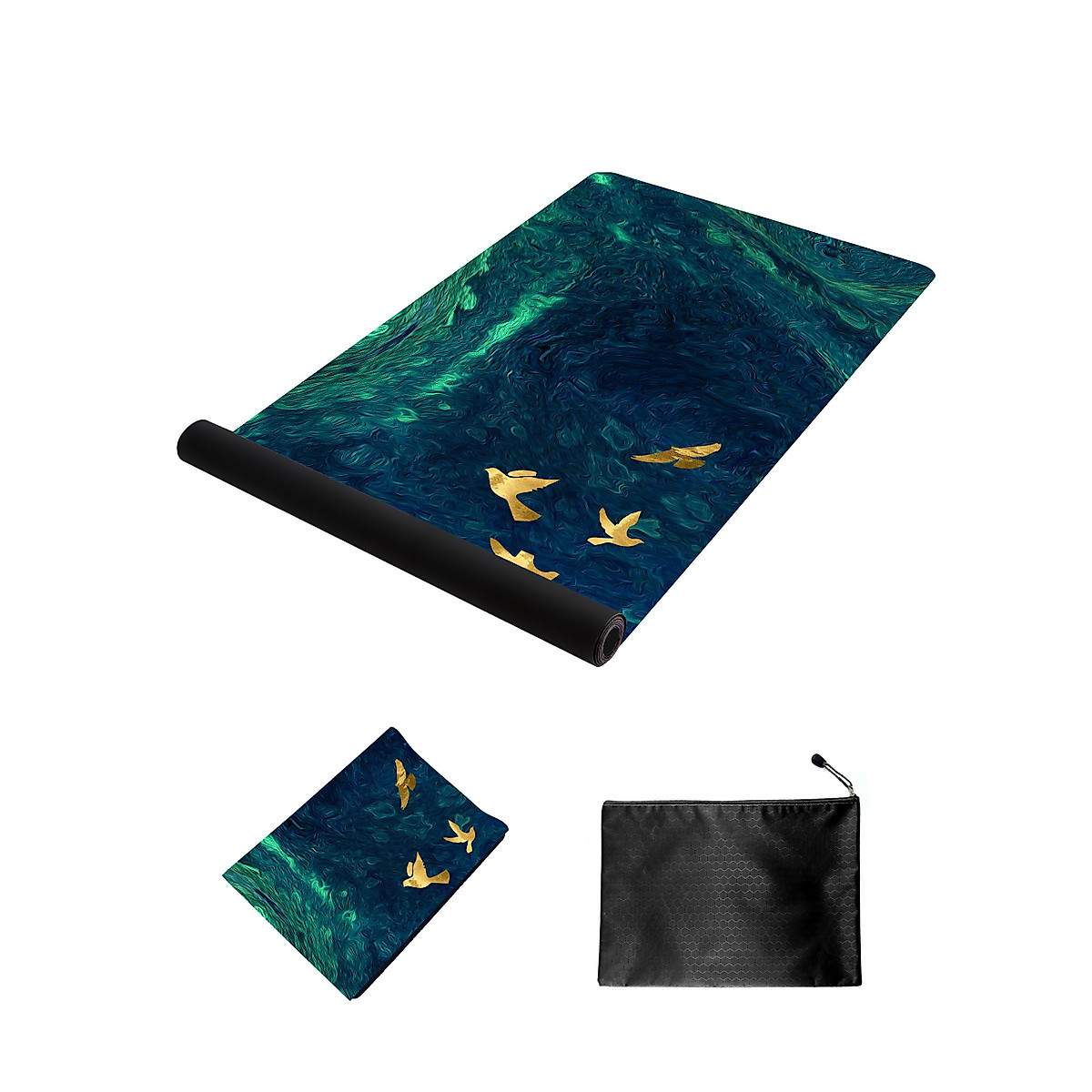 nuveti Printed Travel Yoga Mat-1/16 Inch Thick Non Slip Fitness Workout Mat with Carrying Bag, Foldable Lightweight Suede & Natural Rubber Yoga Mat for Yoga Pilates and Fitness 72" L x 24" W x 1.5mm