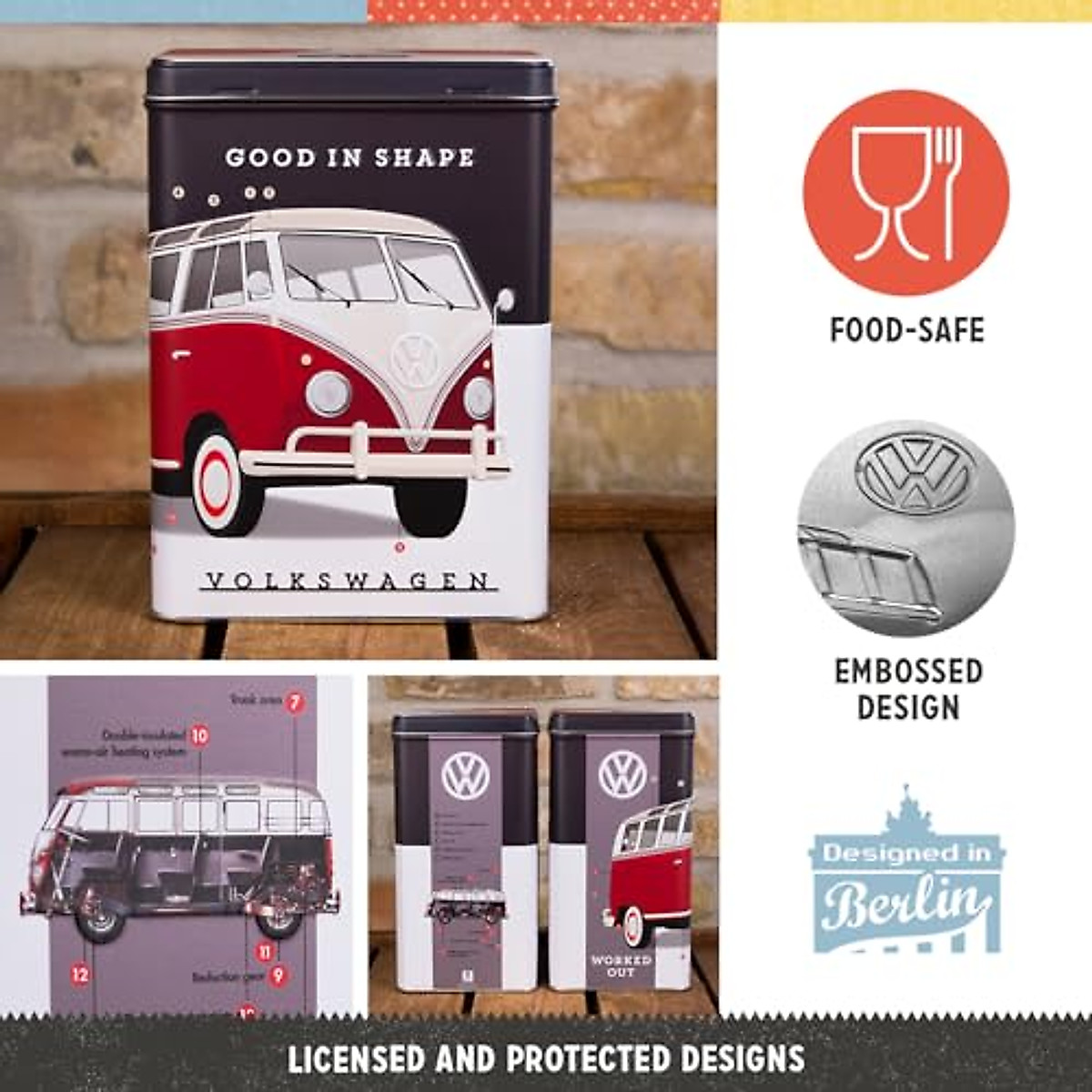 Nostalgic-Art Retro storage tin box L, 101.4 oz, VW – Good in Shape – VW Bus Gift idea, metal can for coffee, vintage design