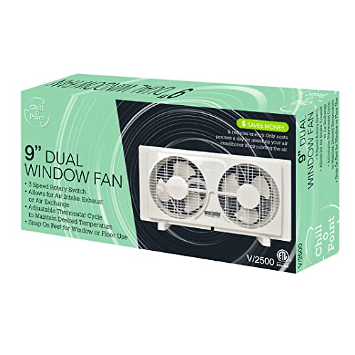 JOEY'Z 9-inch Twin Window Fan with Manual Reversible Airflow Control, Auto-Locking Expanders, and 2-Speed Fan Switch (Min. 22.4" Max. 34.3") Expanders and Leg Stands Included