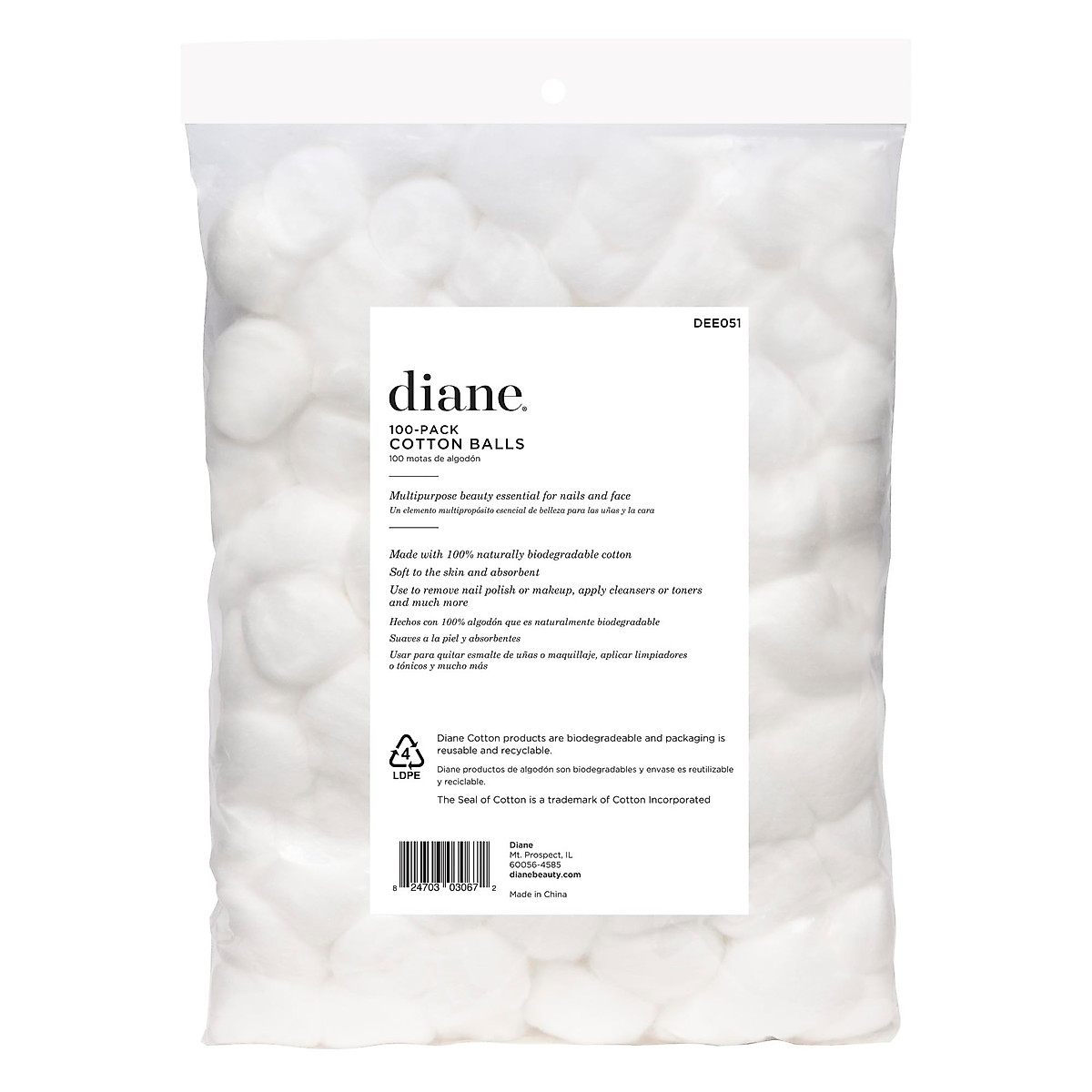 Diane 100% Pure Cotton Balls, 100 Count - Soft, Super Absorbent, Multipurpose Cotton Balls for Makeup Removal, Nail Polish, Applying Lotion or Powder, First-Aid for Everyday Household Use