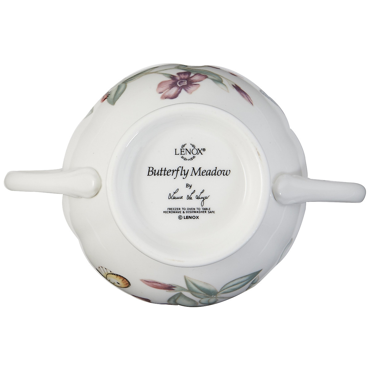 Lenox Butterfly Meadow Double Handled Sugar Bowl with Lid, White -, 1 Count (Pack of 1)