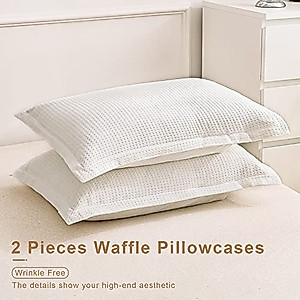 MADELUO 100% Cotton Duvet Cover Queen, Waffle Weave White Duvet Cover Set, Soft Breathable Luxury Comforter Cover Bedding Set with 4 Corner Ties & Zipper Closure (White, Queen(90"x 90"))