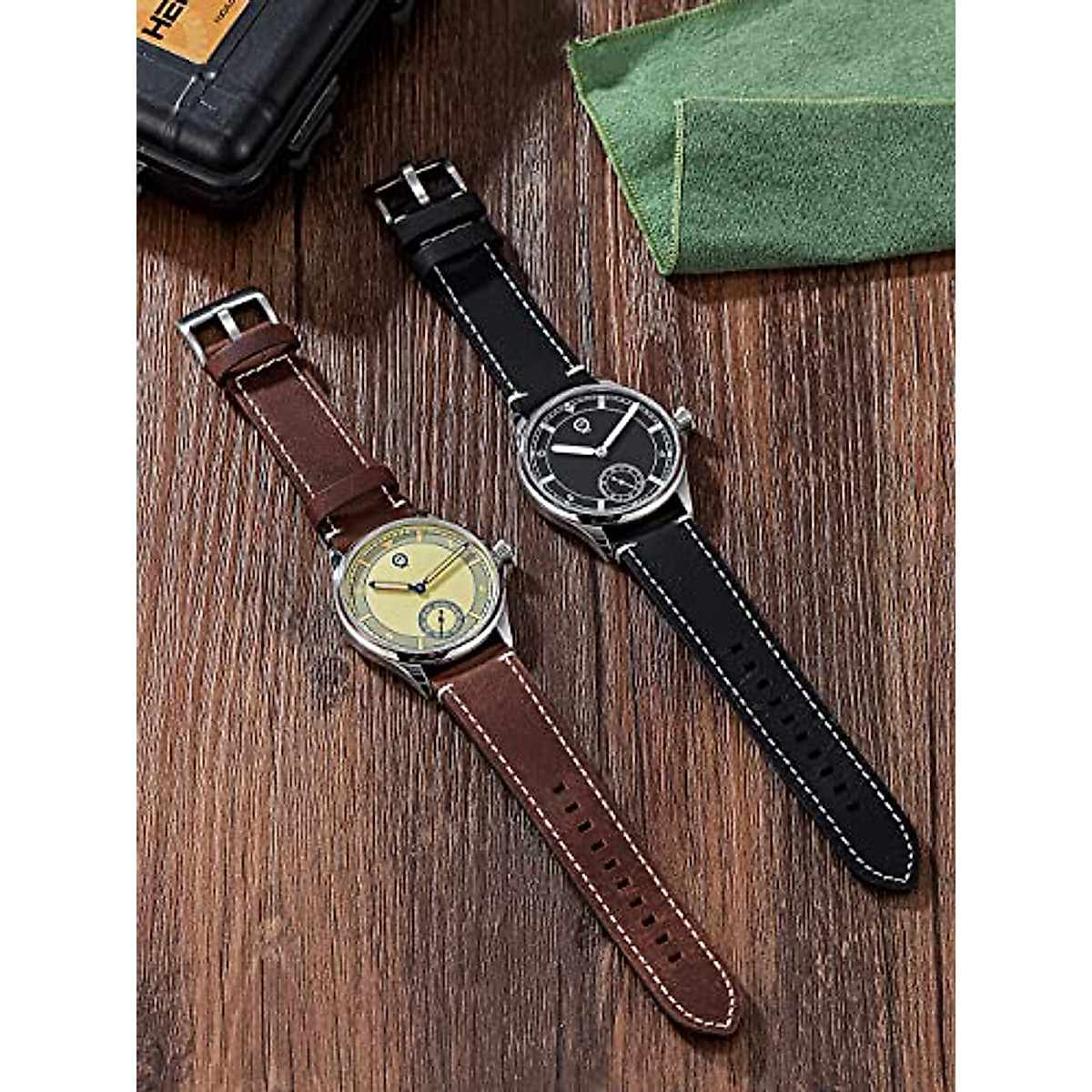 QM Pilot Wristwatch for Men Automatic Mechanical C3 Green Luminous Waterproof Fashion 316L Steel Case Leather Strap New in 8021 (SM8021A Y)