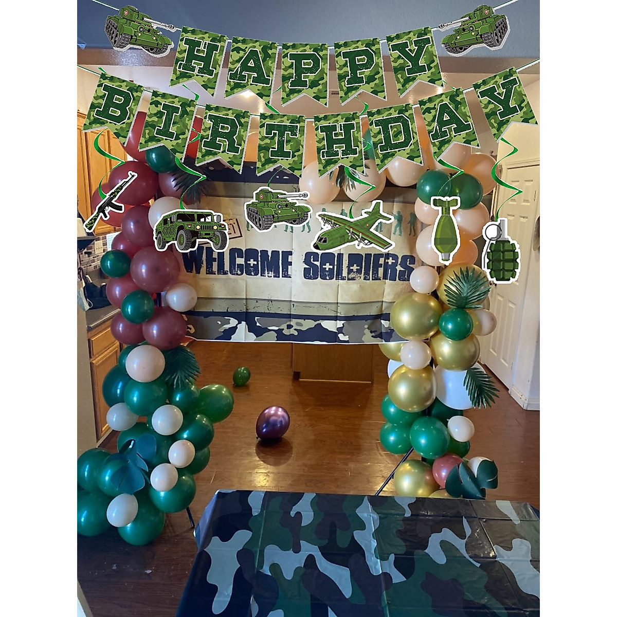 Army Birthday Party Decorations Camouflage Party Decoration Include Camo Happy Birthday Banner and Military Theme Hanging Swirls Decor for Boys Girls Birthday Party Supplies