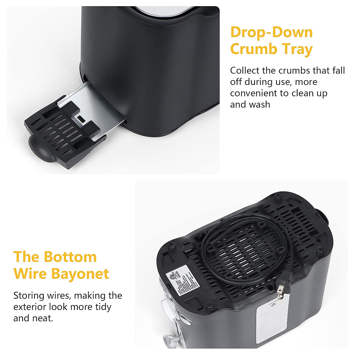 VIGIND 2 Slice Wide Slot Toaster Oven,Stainless Steel Bagel Bread Toaster with 7 Browning Levels and 3 Buttons of Cancel,Defrost and Reheat Functions