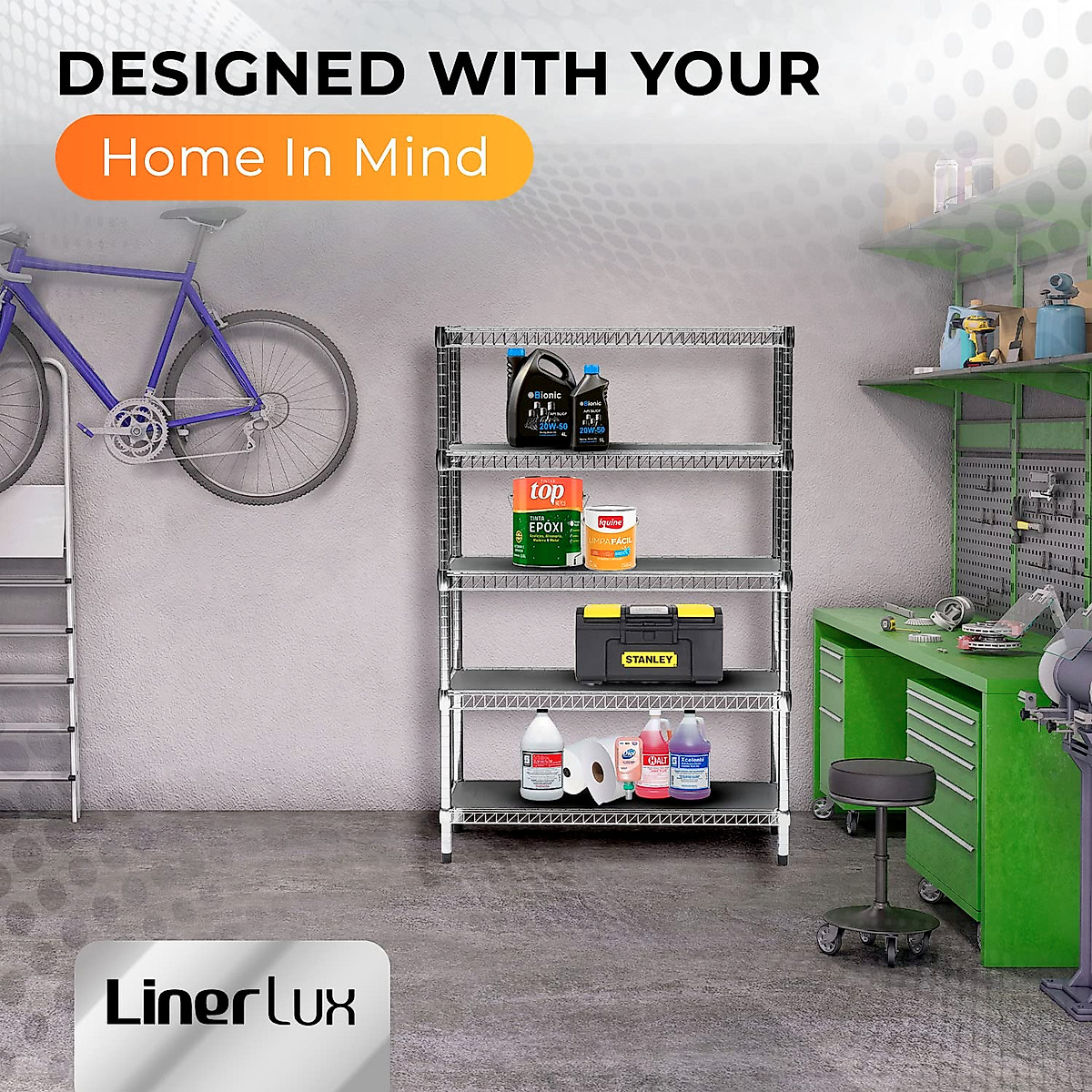 LinerLux Shelf Liners for Wire - 4 Pack Waterproof Wire Rack Shelf Liner, Durable Plastic Shelf Liner - Heavy Duty Wire Shelf Liner for Wire Shelving with Locking Tabs
