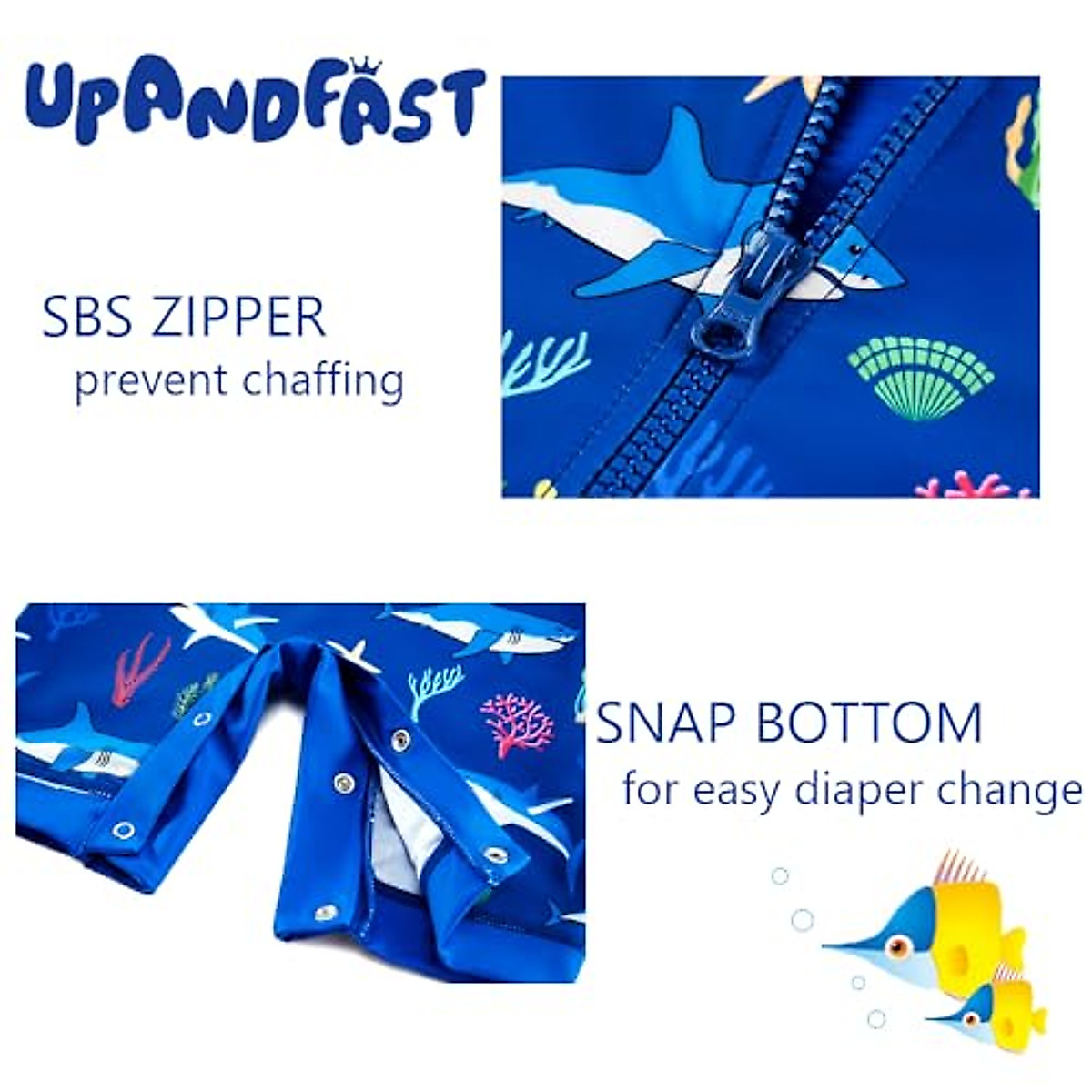 upandfast Baby Boy Swimsuit with Snap Bottom UPF 50+ Sun Protection Toddler One Piece Swimwear (Blue Shark, 9 Months)