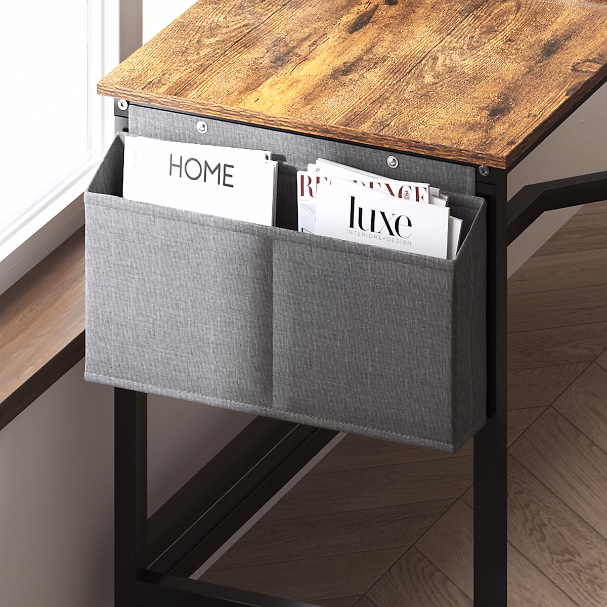 DlandHome Reversible L-Shaped Desk Large Corner Desk Folding Table Computer Desk Home Office Table Computer Workstation, Retro