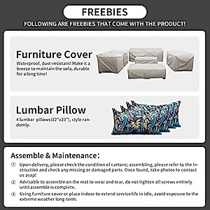 Rattaner Patio PE Wicker Furniture Set 7 Pieces Outdoor Black Rattan Conversation Seat Couch Sofa Chair Set with Royal Blue Cushion and Furniture Covers