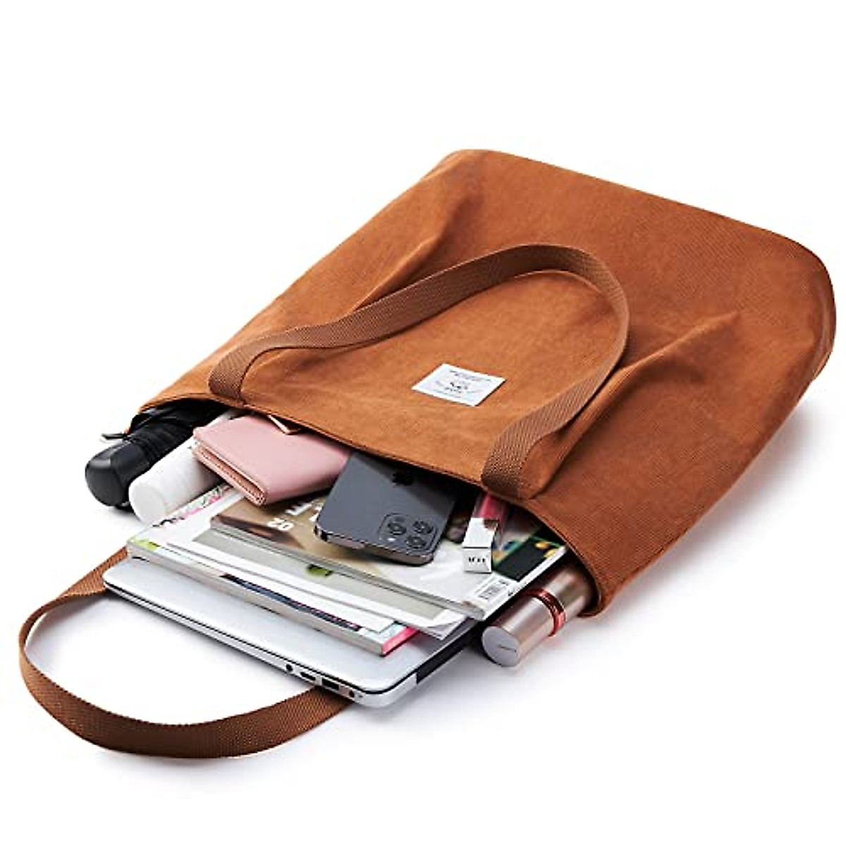 KALIDI Corduroy Tote Bag Women Tote Handbags Zipper Large Shoulder Bags Hobo Shopping Bag with Pockets Black