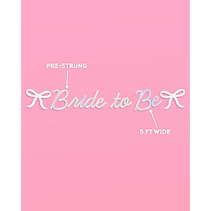 xo, Fetti Bride to Be Bow Banner Iridescent Foil + Pink Glitter , 5 Ft. | Bachelorette Party Decoration, Tying the Knot Bride Bach Decor, Bridesmaid Favor, Engagement Gift, Bridal Shower Supplies, Photobooth Backdrop