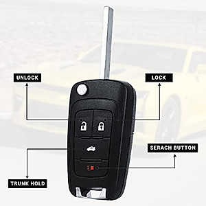 CarBole Keyless Entry Remote Control Key Fob Flip Folding 4 Button Car Door Lock Security Alarm System Replacement for Chevy 2010-2016 Camaro, 2010-2016 Cruze, (OHT01060512)