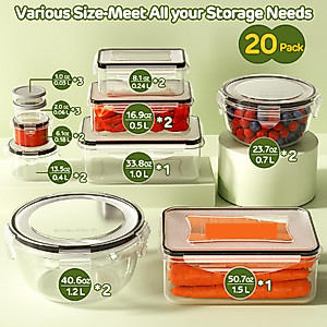 JSCARES 40 PCS Food Storage Containers with Lids Airtight (20 Lids &20 Containers) - Leakproof Meal-Prep Containers for Kitchen Storage Reusable Plastic Microwave/Dishwasher Safe with Labels & Pen