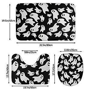 Delumie Fall Decor Halloween Abstract Spooky Ghost Bathroom Rugs and Mats Sets Halloween 3 Piece Non-Slip Bathroom Rugs Set Living Room Antiskid Pads Bath Mat + Contour + Toilet Lid Cover