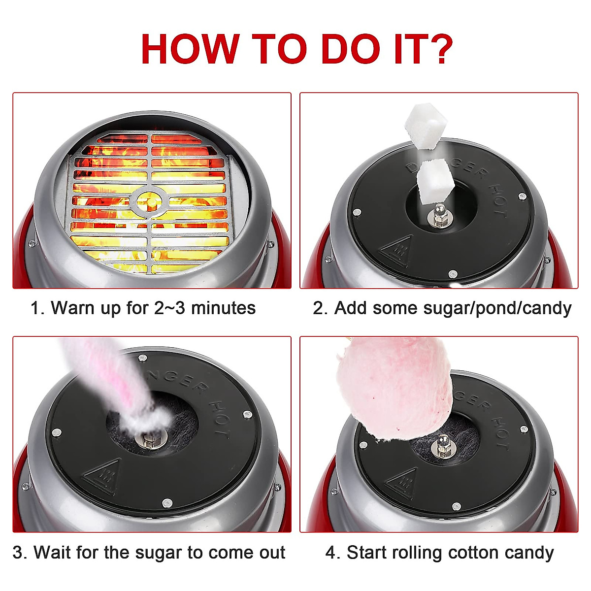 Cotton Candy Machine for Kids - VAlinks Electric Cotton Candy Maker with Splash-Proof Plate, Homemade Sweet for Home Family Birthday Party, Children's Day, Christmas & Wedding, Red