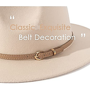 Lisianthus Women Classic Felt Fedora Wide Brim Hat with Belt Buckle A-Creamy
