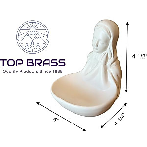 Top Brass Porcelain Rosary/Jewelry Holder - Blessed Virgin Mary/Lady of Grace Angelic Madonna Prayer Bead Necklace Tray Decor