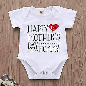 XFGLCK Newborn Infant Baby Boys Girls Mother's Day Outfit Short Sleeve Romper Bodysuit Onesie (Happy 1st mother's day mommy, 3-6 Months)