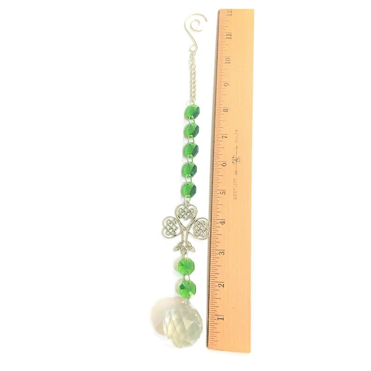 Mystic Celt Treasures- IRISH SHAMROCK SUNCATCHER -12" Irish Suncatcher, USA Handmade, Gift Wrapped, Irish, Shamrock, Ireland, Hearts, Emerald, Clover, Gift