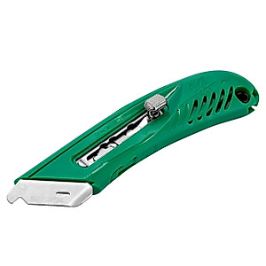 Pacific Handy Cutter S4R Safety Cutter, Retractable Utility Knife with an Ergonomical Design, Bladeless Tape Splitter, Steel Guard for Safety and Damage Protection, for Warehouse and In-Store Cutting , Green