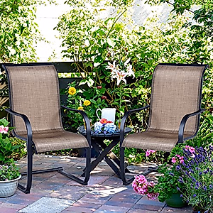 Tangkula 2 Pieces Patio Dining Chairs, Outdoor C Spring Motion Dining Chair Set w/Armrests & Neck Support, High Back Weather Resistant Steel Chairs w/Breathable Fabric for Pool, Lawn, Backyard (2)