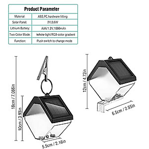 ELELINK Solar Hanging Lights Decorative Lamp White/RGB Mode Lighting for Christmas Tree Patio Garden Fence Post, Fixture with Wall Mount Kit & Hanging Clipper
