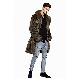 Lafee Bridal Men's Luxury Faux Fur Coat Jacket Winter Warm Long Coats Overwear Outwear (Large, Brown 2)