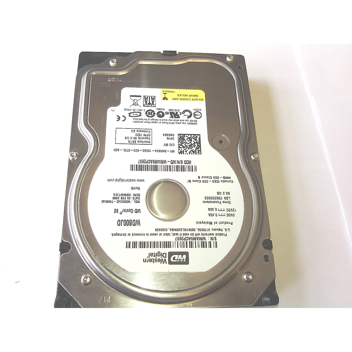 Western Digital WD800JD Caviar SE Model: WD800JD-75MSA3, 80GB 7200 RPM 8MB Cache SATA 3.0Gb/s 3.5