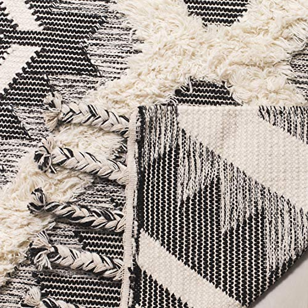 SAFAVIEH Kenya Collection Runner Rug - 2'3" x 8', Black & Ivory, Hand-Knotted Moroccan Tribal Tassel Wool, Ideal for High Traffic Areas in Living Room, Bedroom (KNY910H)