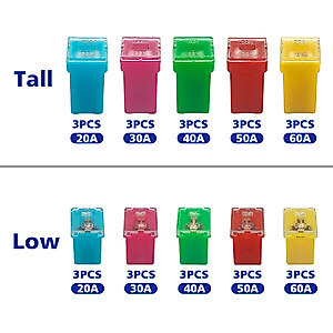 Automotive Combination Low and Tall/STD Profile Box Shaped Assortment 30 Pieces Fuse Kit for Ford, Chevy/GM, Nissan, and Toyota Pickup Trucks, Cars and SUV