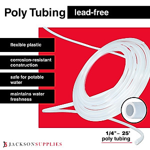 Ice Maker Supply Line and Humidifier Installation Kit for Refrigerators & Freezers, 1/4” x 25’ Poly Tubing, Includes Quick Connect Saddle Valve, Compression Fittings and Adapters