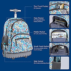 seastig Rolling Backpack 16 inch Wheeled Backpack with Lunch Bag & Pencil Case Roller Backpack Set Carry-on Bag School Travel