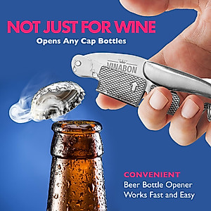 VINABON Waiters Corkscrew Wine Opener - Professional Quality 3-in-1 Stainless Steel Wine Key with Beer Opener for Servers and Bartenders - Manual Simple Wine Bottle Opener. Includes WineGuide Ebook