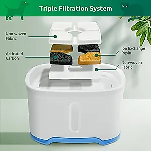 Cat Water Fountain Filters, 8-Pack Cat Fountain Filter Replacement & 4-Pack Pre-Filter Sponges for Square 84oz/2.5L Automatic Pet Fountain, Triple Filtration System Activated Carbon Replacement Filter