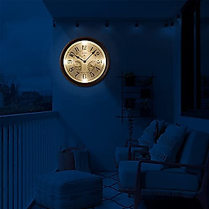 LOMANDA 14 Inch Indoor Outdoor Clock, Large Waterproof Wall Clock with Thermometer Hygrometer, Illuminated by Sound Controlling, Decor for Home, Kitchen, Pool, Patio