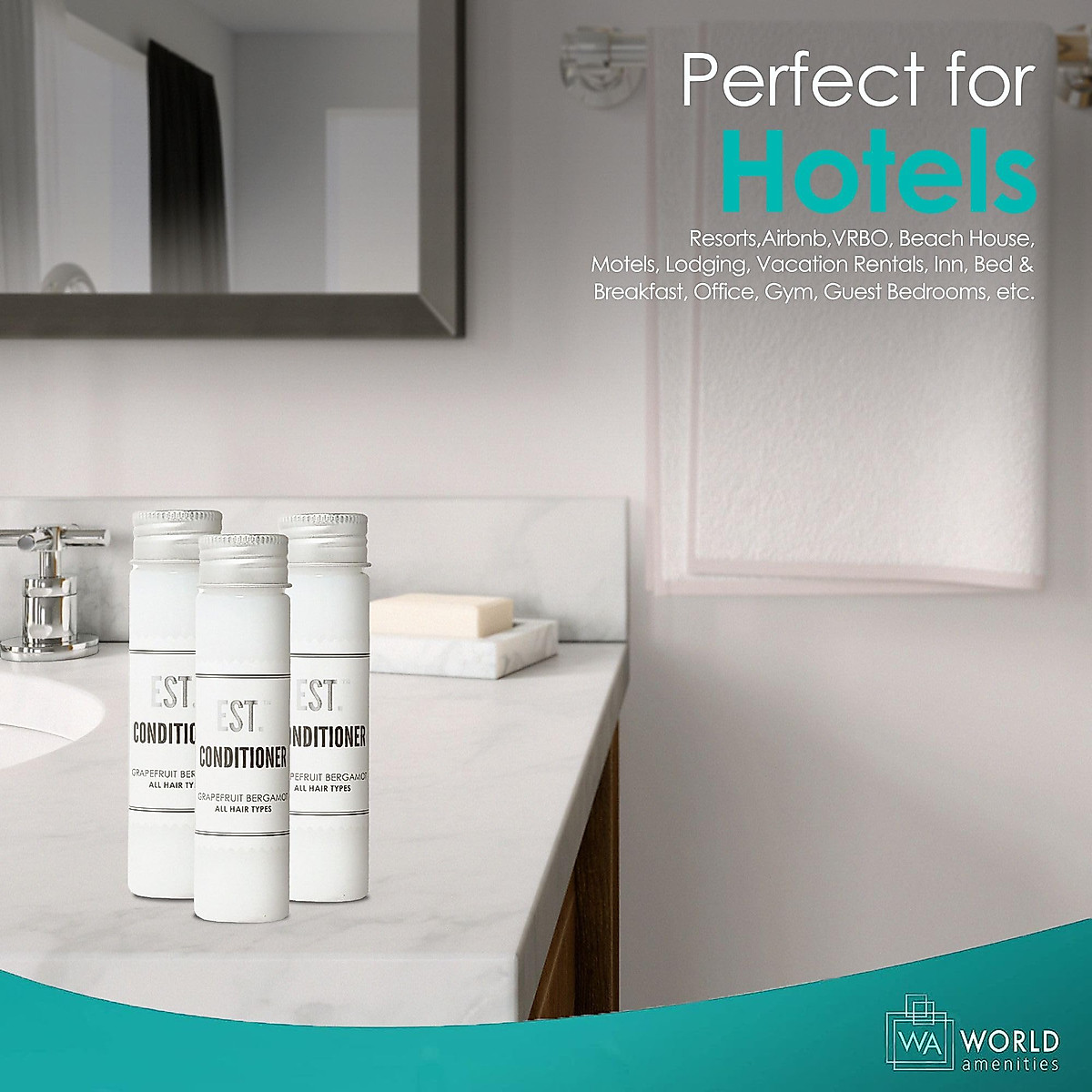 World Amenities EST. Conditioner with Grapefruit-Bergamot fragrance, Biodegradable/Recyclable Bottle with Screw Top, 1.41oz / 40ml, Pack of 48