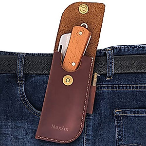 Leather Pocket Knife Sheath, Belt Leather Sheath for Folding Knife (Dark Brown)