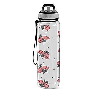 xigua Ladybug Water Bottle with Straw Lid,32 oz Leakproof Sport Water Bottle with Wide Handle for Gym,Cycling,School,Travel