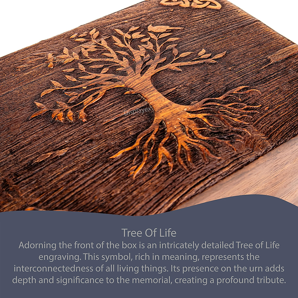 Displayex India Handmade Engraved Tree of Life Cremation Urns for Human Ashes Adult Male Female - Urn for Ashes for Women, Dog Cat Pet Memorial Urn, Wooden Decorative Urns (Medium - 140 Cu.in)