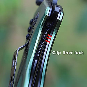 PHOELUXE Pocket Folding Knife –EDC Knife,Tactical Knife,Hunting Knife.Green Aluminum Handle 3Cr13Mov Blade.Thumb stud Assisted Opening Knifes with Liner Lock,Rope Cutter,Glass Breaker and Pocketclip.Good for Camping,Hiking,Indoor and Outdoor.