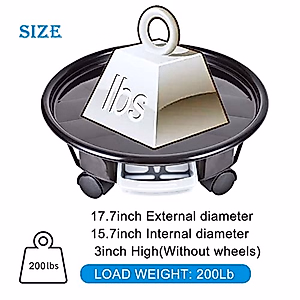 17.7inch Black Plant Caddy with Water Container, Heavy Duty Plant Stand with 5 Wheels, Round Flower Pot Mover Plant Saucer, Home Garden Planter Dolly Caster with Wheels Rolling Plant Tray (1pc)