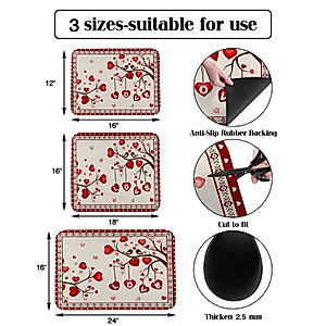 Valentines Day Dish Drying Mat for Kitchen Counter, Super Absorbent Quick Dry Coffee Bar Mat Pad Thin Diatomaceous Sink Mat Non Slip Dish Drainer Mat 12''x16'' Romantic Love Heart Tree Red