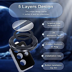 TIUYAO [5+2] Camera Lens Protector for Samsung Galaxy S23 Ultra, Tempered Glass Aluminum Alloy Ring Lens Cover with [Installation Tray] [Removal tool] Fit for Samsung Galaxy S23 Ultra Glitter Black